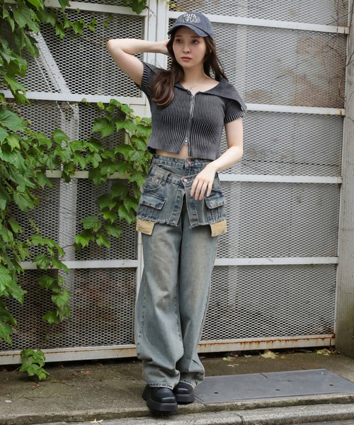 SPINNS（スピンズ）の「Wジップ半袖オフショルニット/染め加工（ニット/セーター）」 - WEAR