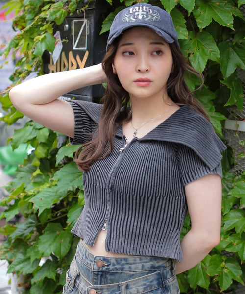 SPINNS（スピンズ）の「Wジップ半袖オフショルニット/染め加工（ニット/セーター）」 - WEAR