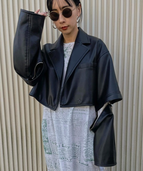AMERI（アメリ）の「2WAY FAKE LEATHER SHORT JACKET（その他アウター）」 - WEAR