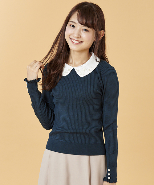 Cherite by PRIME PATTERN（シェリエットバイプライムパターン）の「フラワー衿ワイドリブプルオーバー（ニット/セーター）」 - WEAR