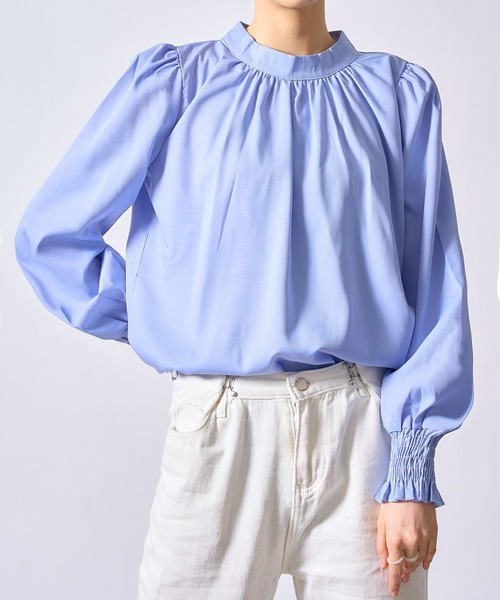 SETUP7（セットアップセブン）の「【SETUP7】スタンドカラーギャザーカフスボリュームスリーブブラウス オフィスカジュアル 長袖 SCCH205（シャツ/ブラウス）」 - WEAR