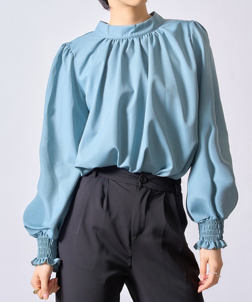 SETUP7（セットアップセブン）の「【SETUP7】スタンドカラーギャザーカフスボリュームスリーブブラウス オフィスカジュアル 長袖 SCCH205（シャツ/ブラウス）」 - WEAR
