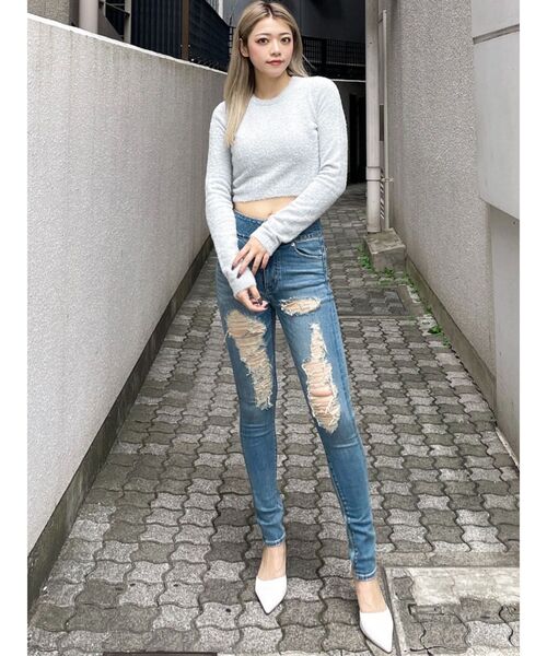 GYDA（ジェイダ）の「BACK リボンラメシャギーショートニットトップス（ニット/セーター）」 - WEAR