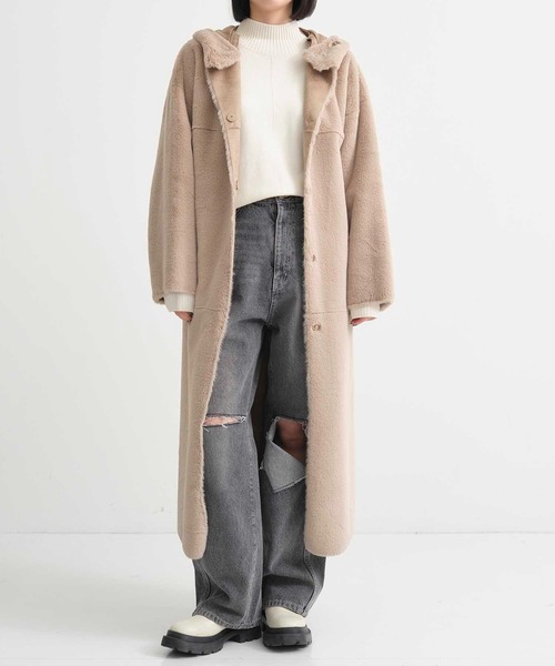 Ameri（アメリ）の「【AMERI/アメリ】HOOD REVERSIBLE FAKE FUR COAT/フードリバーシブルファーコート（ピーコート）」 - WEAR