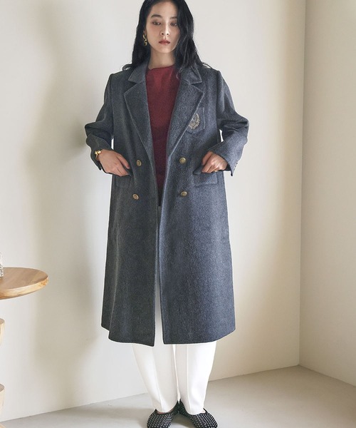 セール】【2025AW】【ウール70％】プレッピー エンブレム刺繍 ロング