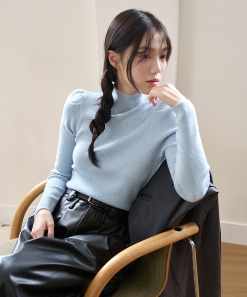 UNE MANSION（ユヌマンション）の「【2023F/W新作アイテム】【7色展開】ハイネックショルダーパフパステルカラーニット（ニット ...