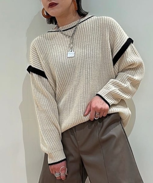 Green Parks（グリーンパークス）の「配色アゼ編ニットプルオーバー