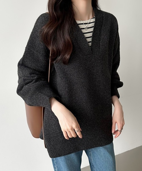 COCOMOMO（ココモモ）の「Vネックニット ドロップショルダー長袖トップス（ニット/セーター）」 - WEAR