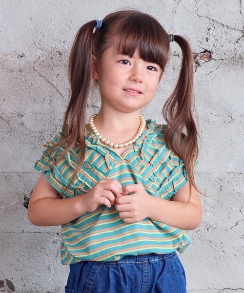 BIG FIELD（ビッグフィールド）の「ボーダーショルダーギャザーチュニック（90～150cm）（チュニック）」 - WEAR