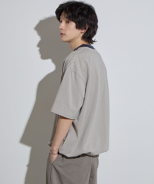 SLICK（スリック）の「【SLICK/スリック】Micro Border Drawstring T-Shirt / マイクロボーダードローストリングTシャツ /オーバーサイズ シルエット ...