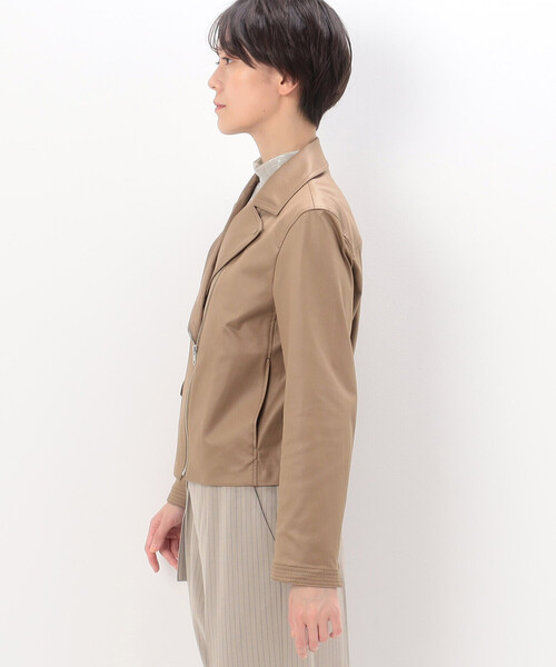 セール】ポンチフェイクレザーエンボス ライダースジャケット