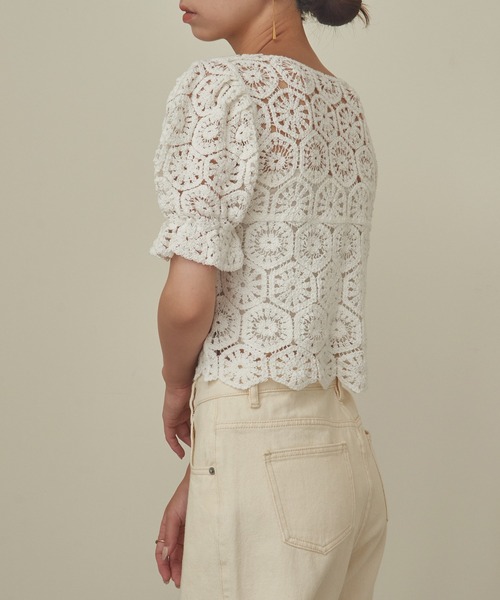 SETUP7（セットアップセブン）の「【SETUP7】クロップ丈パフスリーブ透かし柄ニット SCCH601（ニット/セーター）」 - WEAR