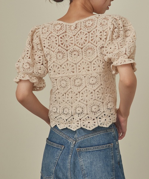 SETUP7（セットアップセブン）の「【SETUP7】クロップ丈パフスリーブ透かし柄ニット SCCH601（ニット/セーター）」 - WEAR