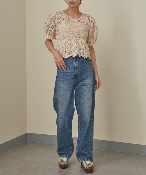 SETUP7（セットアップセブン）の「【SETUP7】クロップ丈パフスリーブ透かし柄ニット SCCH601（ニット/セーター）」 - WEAR