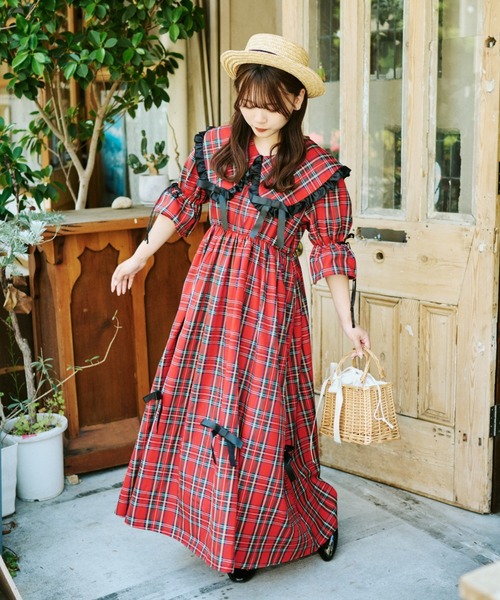 kutir（クティール）の「【クティールとレトロ】マルチウェイビッグ襟チェックリボンワンピース（ワンピース）」 - WEAR