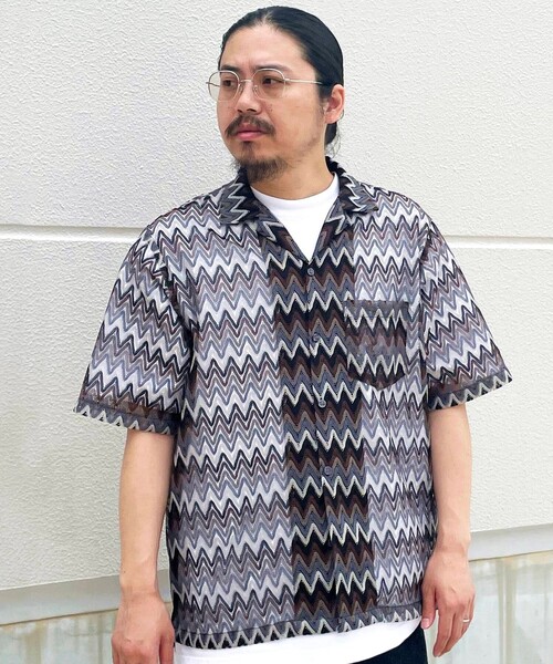Ships Any(シップス エニィ)の「ships Any マルチカラー レース シアー オープンカラー メッシュ シャツ (シャツ