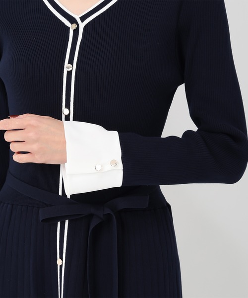 セール】2025春夏新作 カフス袖Vネックニットワンピース（ワンピース