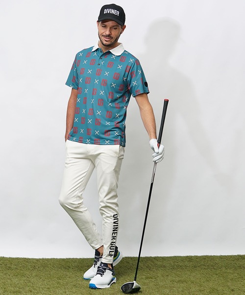 DIVINER GOLF】ティー総柄ポロシャツ メンズ ゴルフウェア 襟付き