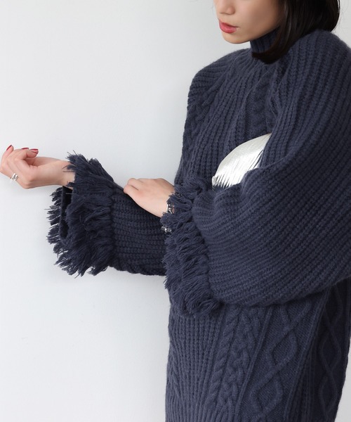 ELFRANK（エルフランク）の「ハイネックフリンジケーブルニットプル