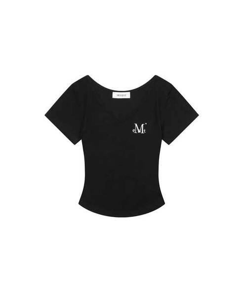 Onyx See-Through Signature Logo V-Neck Crop Short Sleeve Tee (7 Colors ...