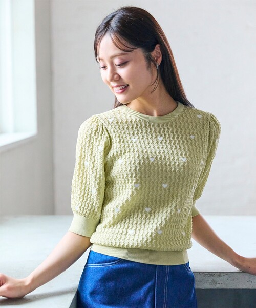 Feroux（フェルゥ）の「【洗える】ハーフスリーブ ハート刺繍 ニット（ニット/セーター）」 - WEAR