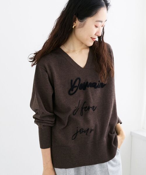 セール】フレーズロゴ刺繍Vネックニット（ニット/セーター）｜le.coeur