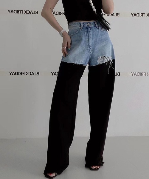 【セール】Sweat Collaboration Damage Denim Pants / 切り替えスウェットダメージデニムパンツ（デニムパンツ）｜Chick（チック）のファッション通販 ...