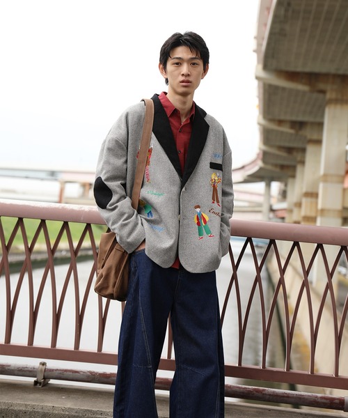 セール】HOOK -original- レトロ調人物刺繍異素材襟テーラード