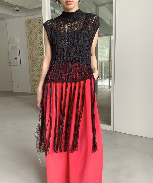 AMERI（アメリ）の「MEDI LONG PASTA FRINGE KNIT（ニット/セーター）」 - WEAR