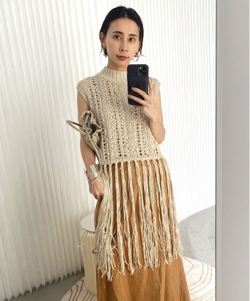 AMERI（アメリ）の「MEDI LONG PASTA FRINGE KNIT（ニット/セーター）」 - WEAR