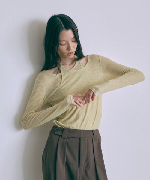 EN NEUME（エンノイム）の「Faux Layer Sheer Ribbed Top（Tシャツ/カットソー）」 - WEAR