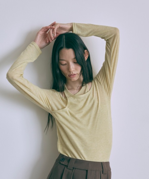 EN NEUME（エンノイム）の「Faux Layer Sheer Ribbed Top（Tシャツ/カットソー）」 - WEAR