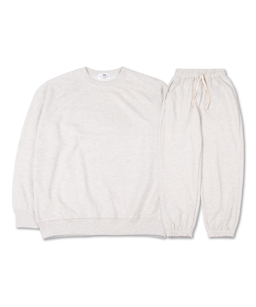 Muji Overfit Fleece Man to Man Jogger Training Pants Set Oatmeal（スウェット ...