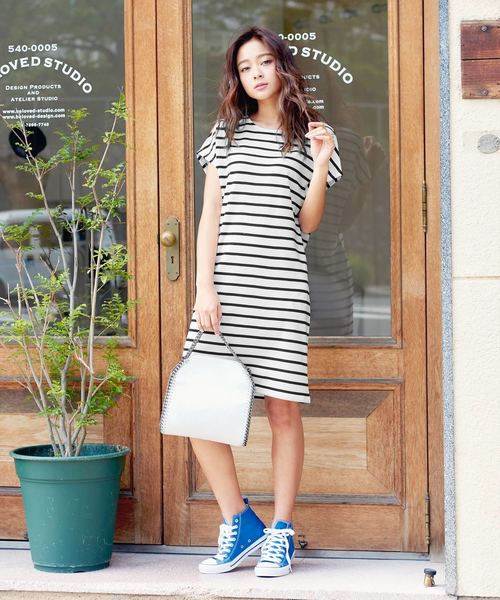 KOBE LETTUCE（コウベレタス）の「ボーダー柄or無地 タック入りシンプルワンピース レディース チュニック[E1674]神戸レタス ...