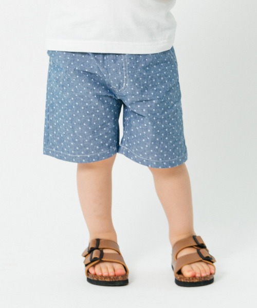 Moujonjon（ムージョンジョン）の「水玉・ドット柄ダンガリー5分丈ハーフパンツ（その他パンツ）」 - WEAR