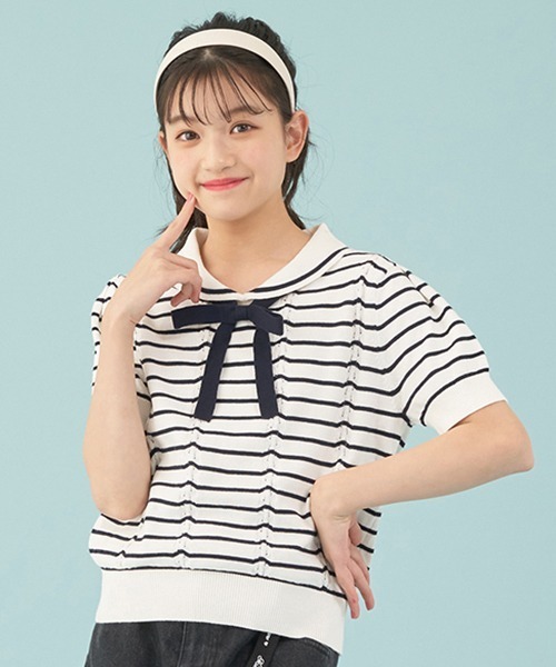 mezzo piano Junior（メゾピアノジュニア）の「セーラー半袖ニット（ニット/セーター）」 - WEAR