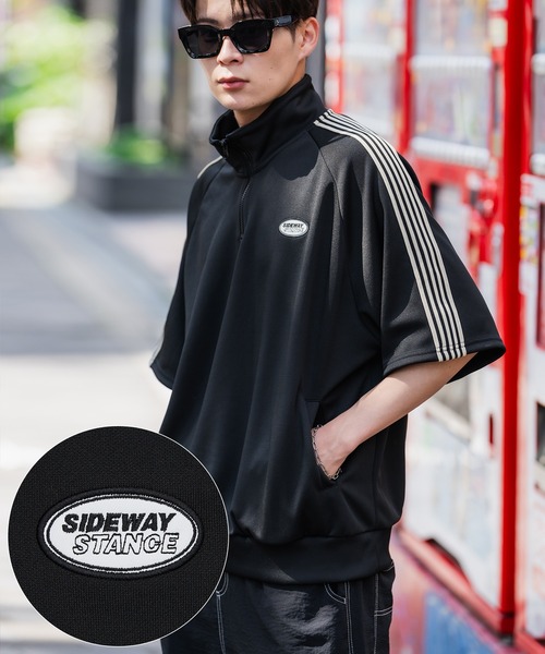 SIDEWAY STANCE（サイドウェイスタンス）の「【SIDEWAY STANCE】ワンポイント ハーフジップ 半袖 ジャージ（Tシャツ/カットソー）」 - WEAR