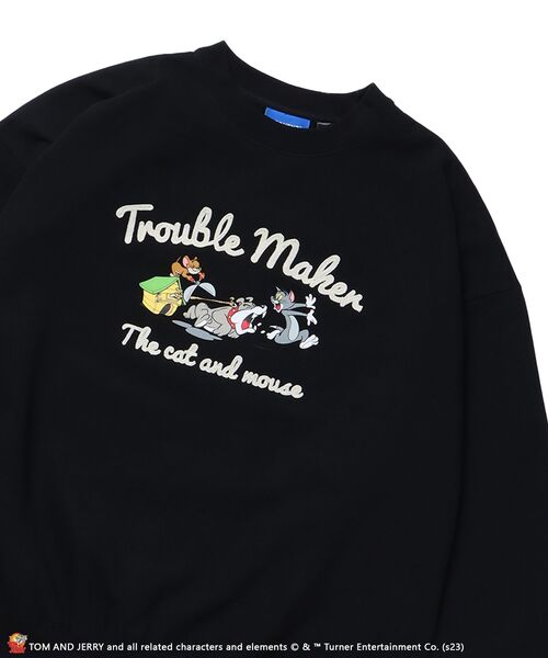 【セール】【SEQUENZ】TOM and JERRY TROUBLE MAKER CN SWEAT / トムとジェリー ストリート 古着風 ワッペン チェーン刺繍 ペアコーデ クルーネック ...