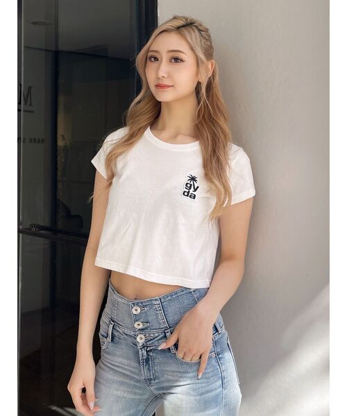GYDA（ジェイダ）の「PalmTree Square gyda ワッペンショートトップス（Tシャツ/カットソー）」 - WEAR