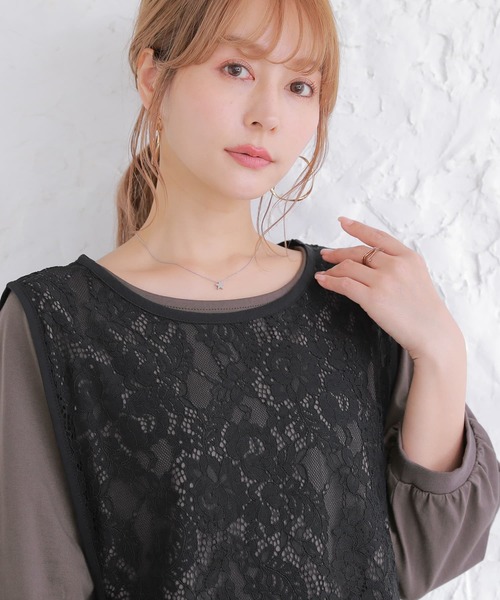 n'OrLABEL（ノアールレーベル）の「『カットソー＆レースベストセット』（Tシャツ/カットソー）」 - WEAR