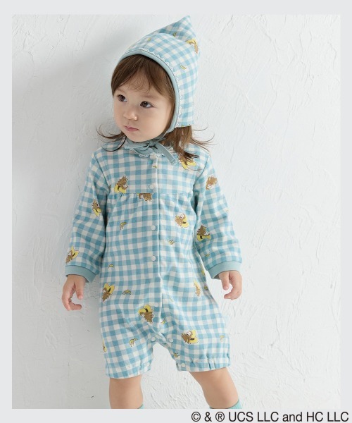 moimoln（モイモルン）の「【おさるのジョージ X moimoln】ギンガムチェックカバーオール&帽子（ロンパース）」 - WEAR