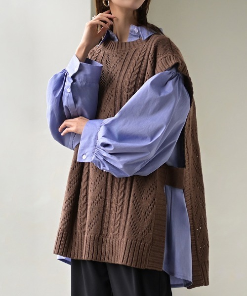 【選べる2ネック】ケーブル編みニットベスト（ベスト）｜HUG.U（ハグユー）のファッション通販 - ZOZOTOWN