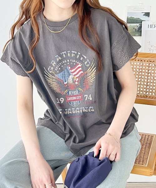 【セール】《Javaジャバコラボ》ヴィンテージライクなデザイン。綿100％袖レースピグメントロックTシャツ（Tシャツ/カットソー）｜Java（ジャバ）のファッション通販 - ZOZOTOWN