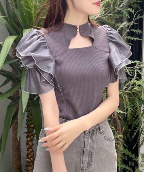 NOMAE（ノーマエ）の「シアーフリルスリーブ2wayトップス（Tシャツ/カットソー）」 - WEAR