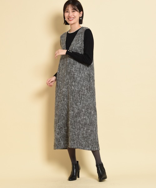 INTERPLANET（インタープラネット）の「Vネックツイードワンピース（ジャンパースカート）」 - WEAR