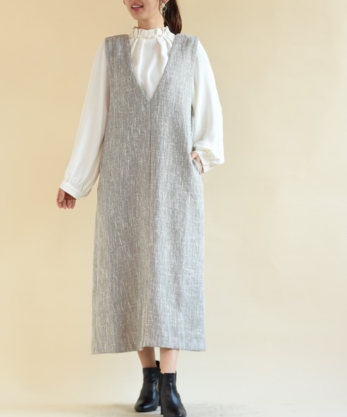 INTERPLANET（インタープラネット）の「Vネックツイードワンピース（ジャンパースカート）」 - WEAR