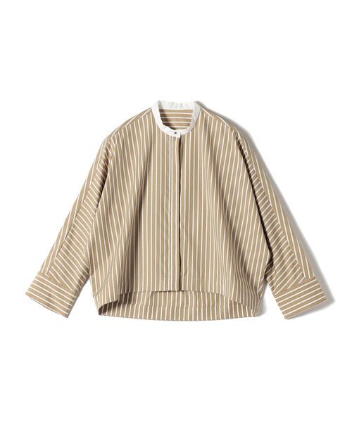 手洗い可能〉コットン ポリエステル ストライプ ドルマン 長袖 シャツ
