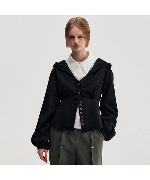 Button Up Volume Hood Jumper _ BLACK（その他アウター）｜KIMZISU（キムジス）のファッション通販 ...
