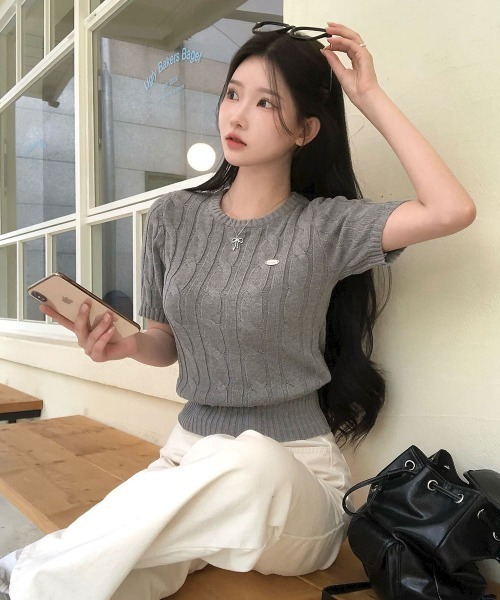 【セール】[BELLIDE MADE] ホーリンケーブルクロップラウンド半袖ニット（ニット/セーター）｜BEIDELLI（ベイデリー）のファッション通販 - ZOZOTOWN