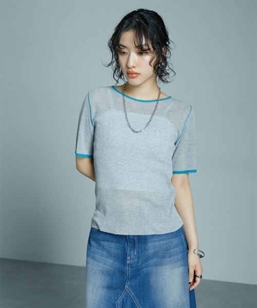 Soiunique（スワユニーク）の「麻タッチ配色デザインクルーネックトップス [Soiunique]（Tシャツ/カットソー）」 - WEAR